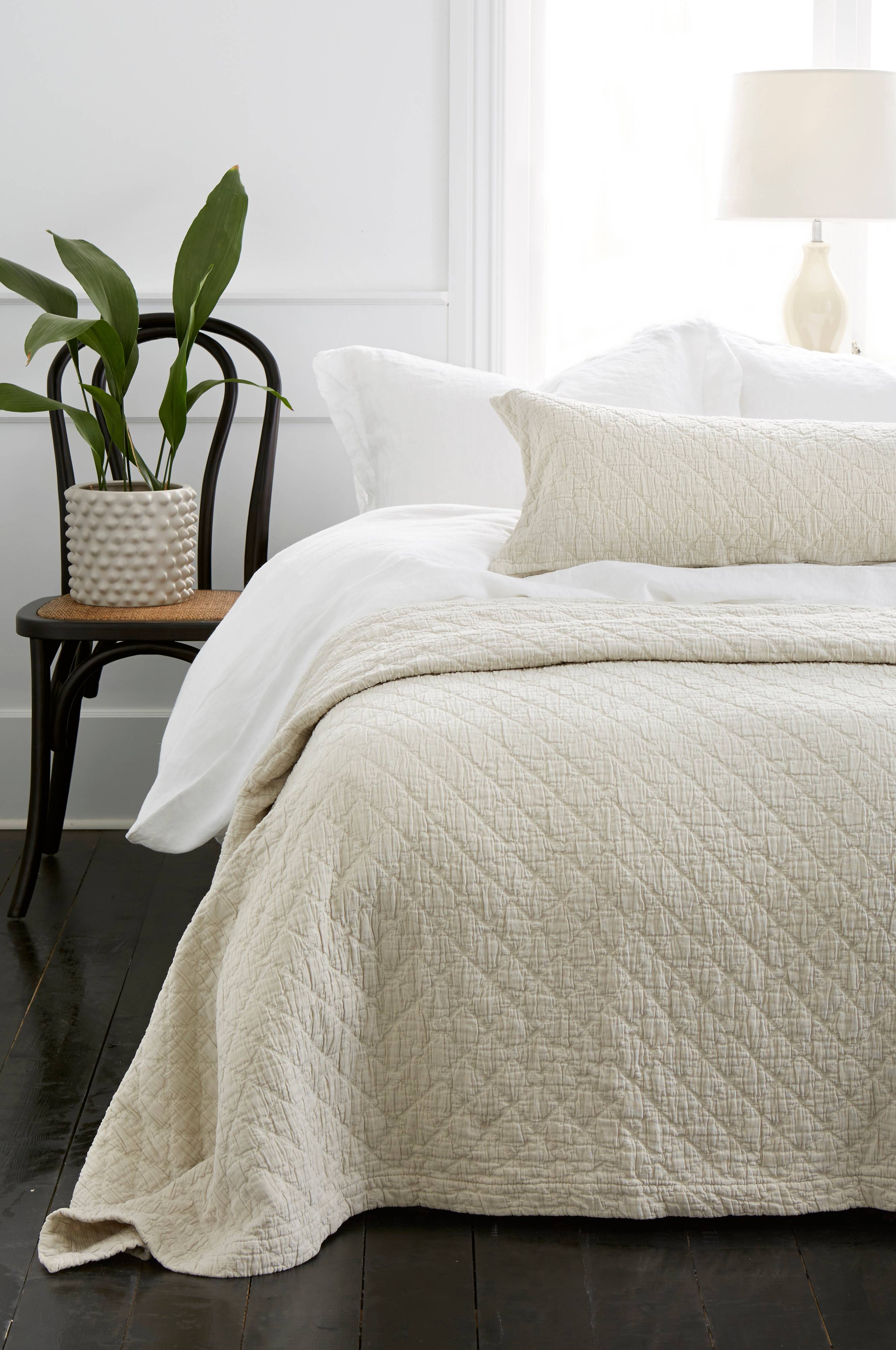 Ellos Home Sengetæppe Thelma Check i bomuld - Natur - Enkeltseng | Ellos.dk