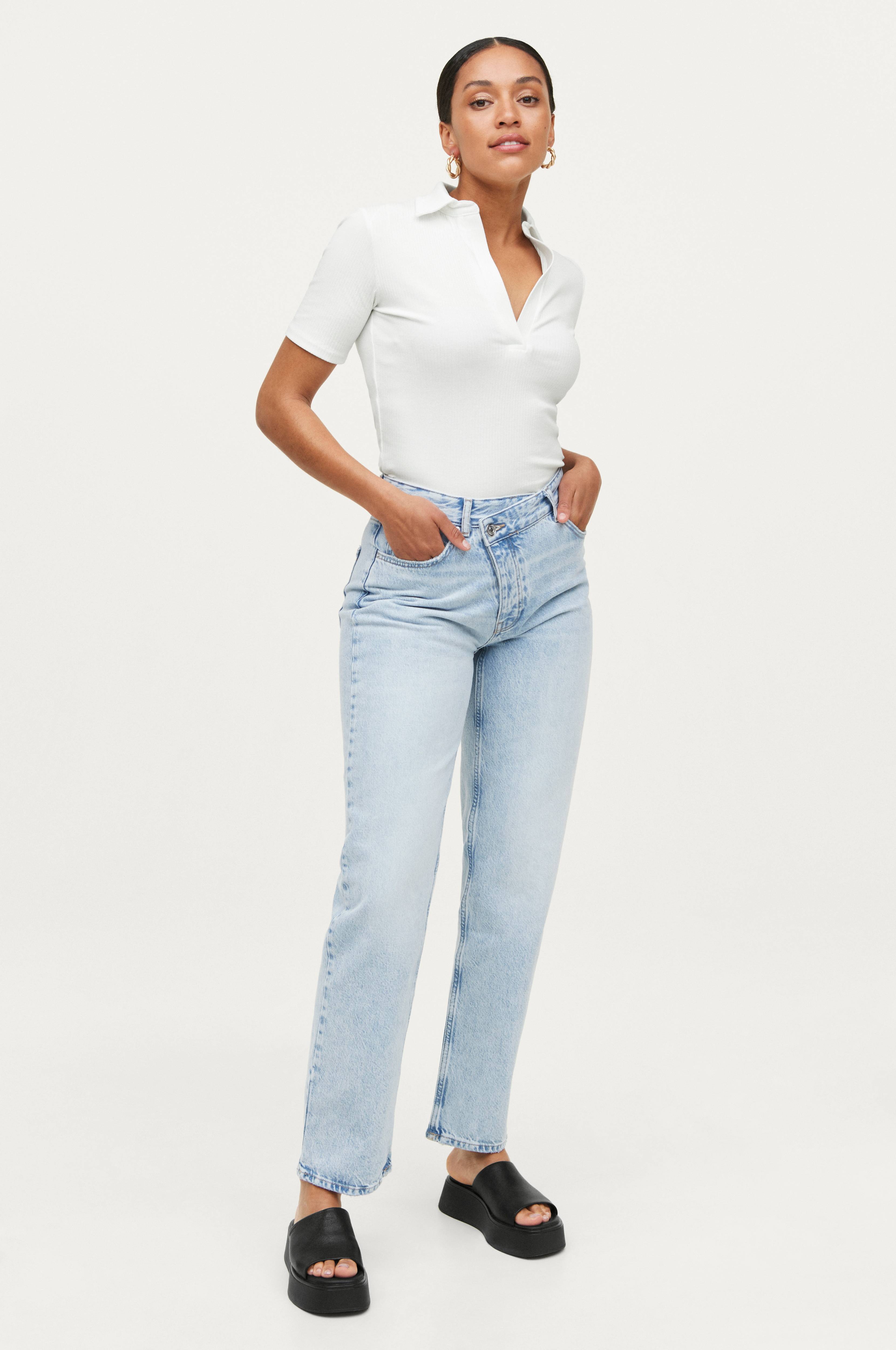 Gina Tricot Jeans 90s Wrap Jeans - Blå - Straight | Ellos.se