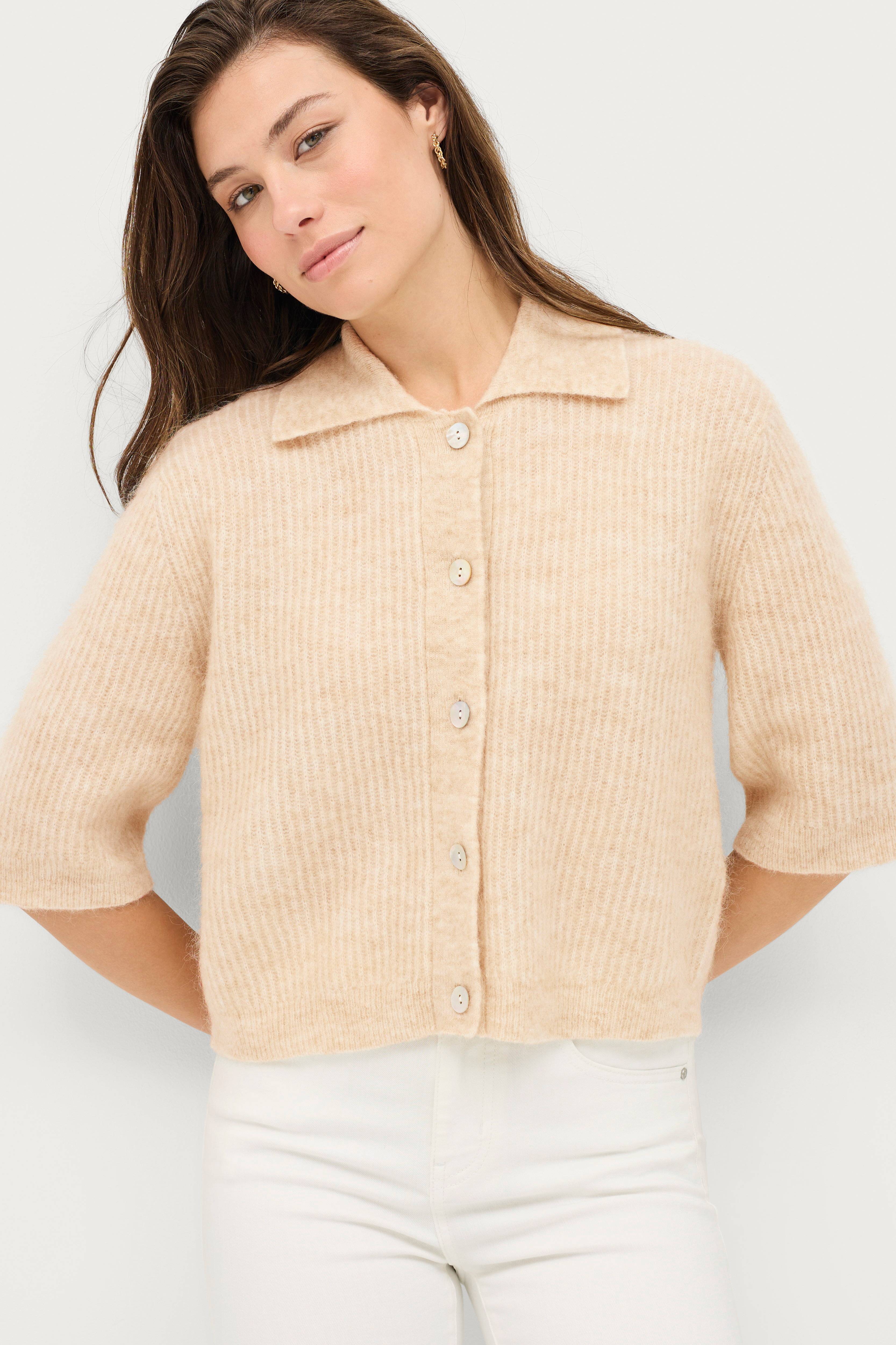 Second Female Cardigan Andrea Knit Collar Cardigan - Beige - Koftor ...