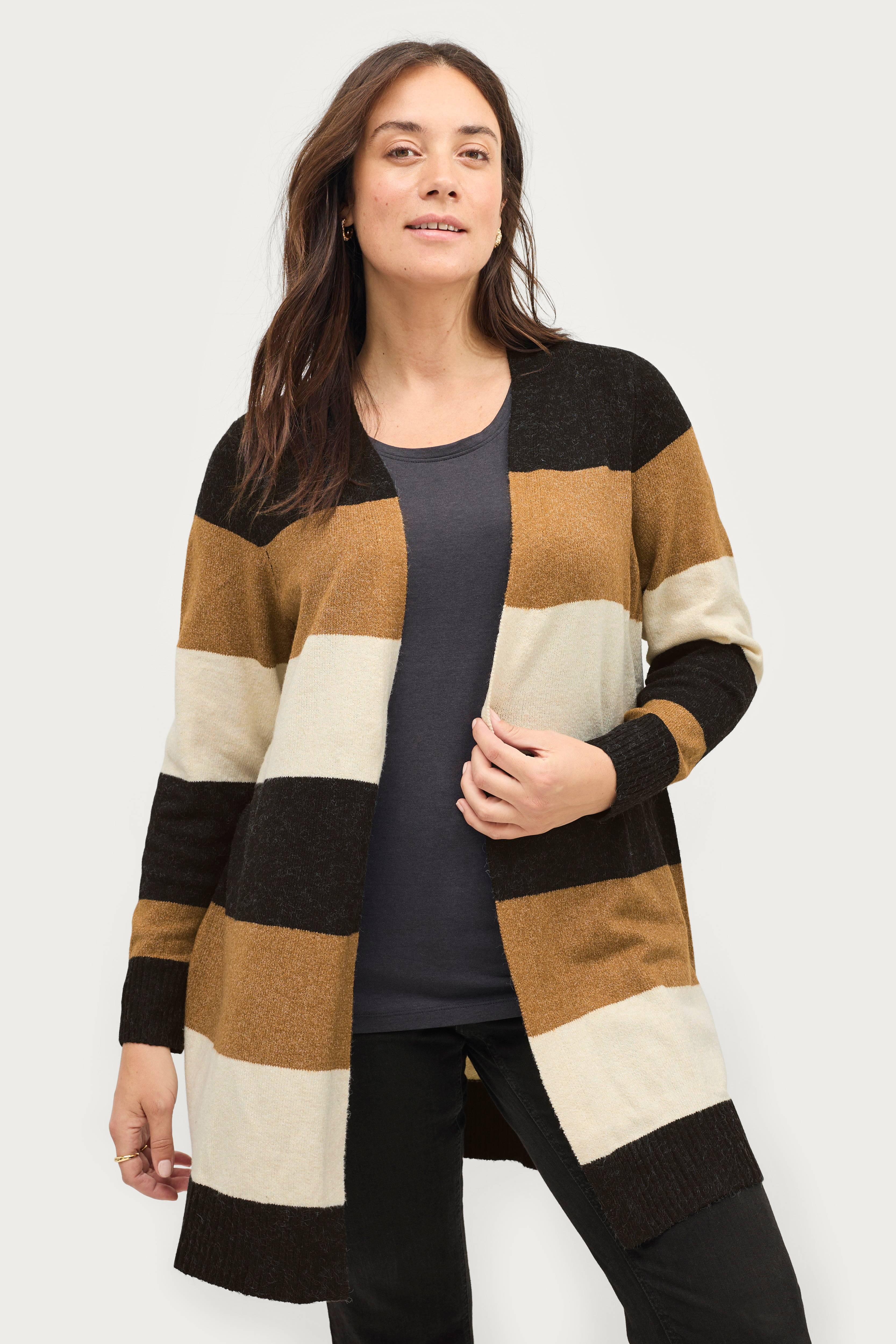 Zizzi Cardigan caSunny Stripe L/S - Brun - Cardigans | Ellos.dk