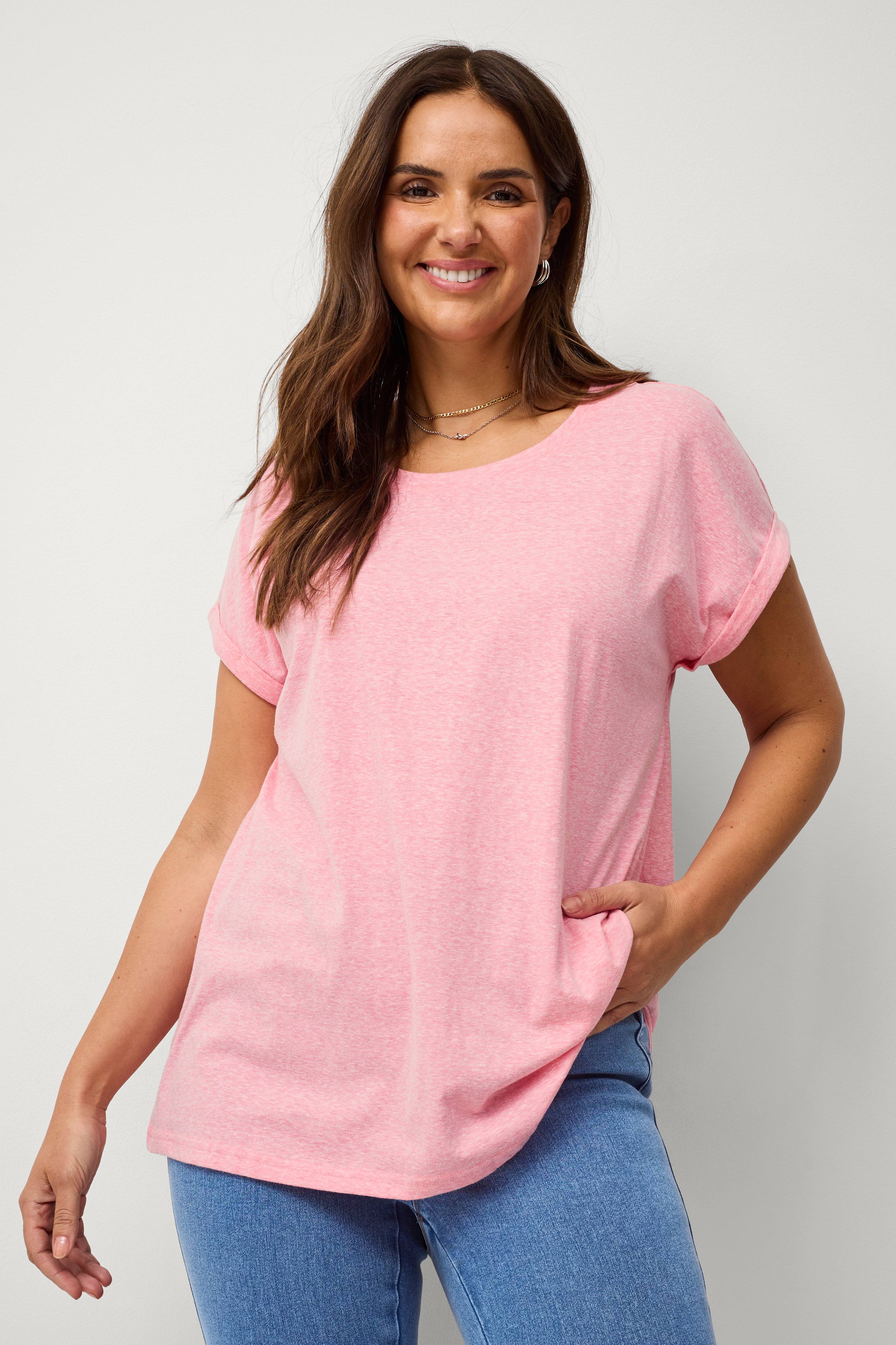 Zizzi T-shirt vAva S/S Loose Tee - Rosa - T-shirts | Ellos.se