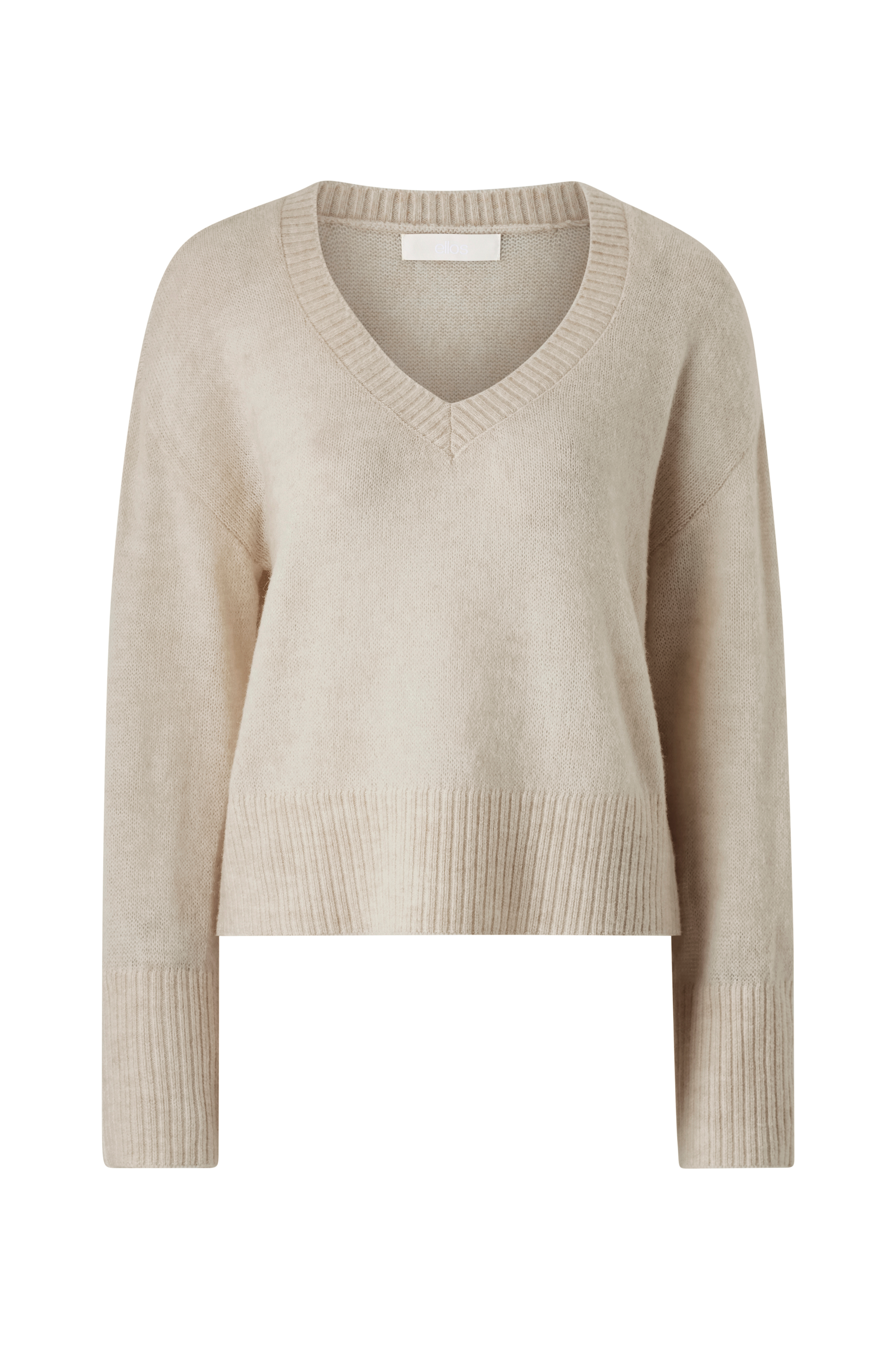 Ellos Vid, v-ringet hals genser - Beige - Strikkede gensere | Ellos.no