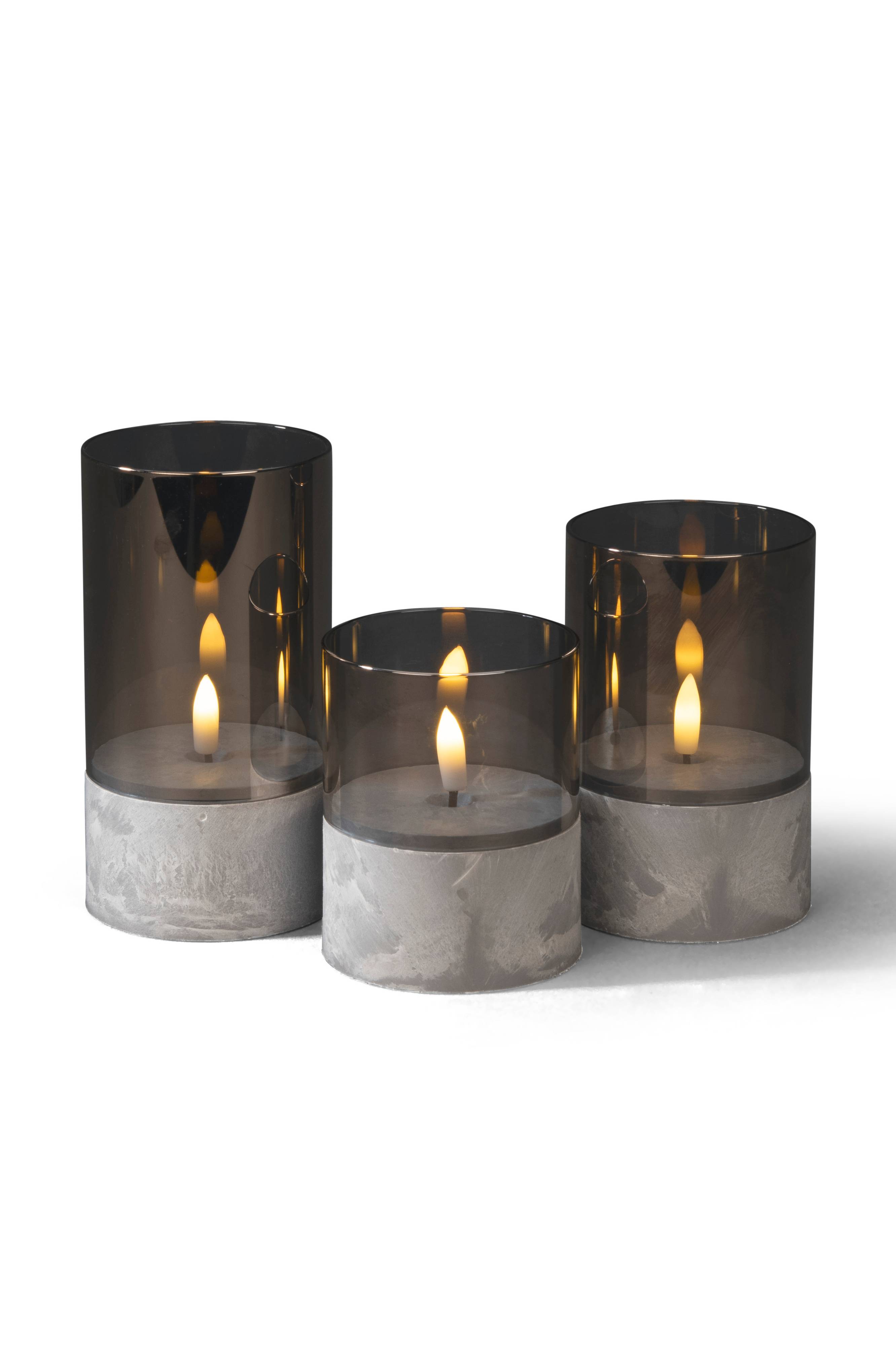 B/O Led-ljus med glas 15cm - Grå - Dekoration | Jotex
